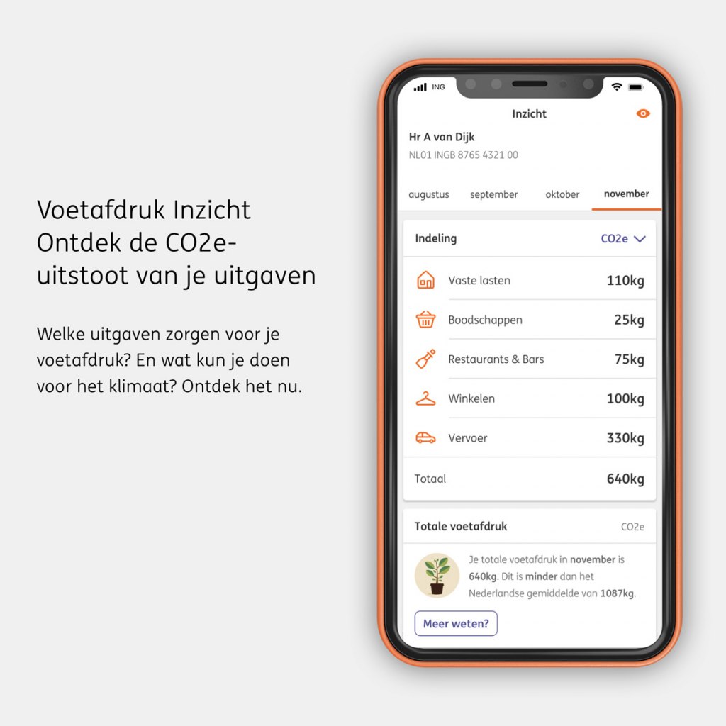 ING Bankieren app maakt klanten bewust van CO2-voetafdruk van uitgaven