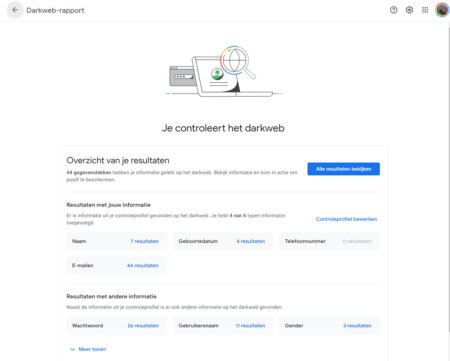 Google One laat je zien of je gegevens voorkomen op het dark web