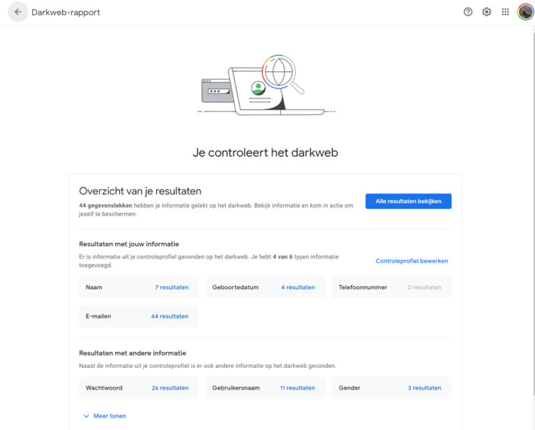 Google One laat je zien of je gegevens voorkomen op het dark web